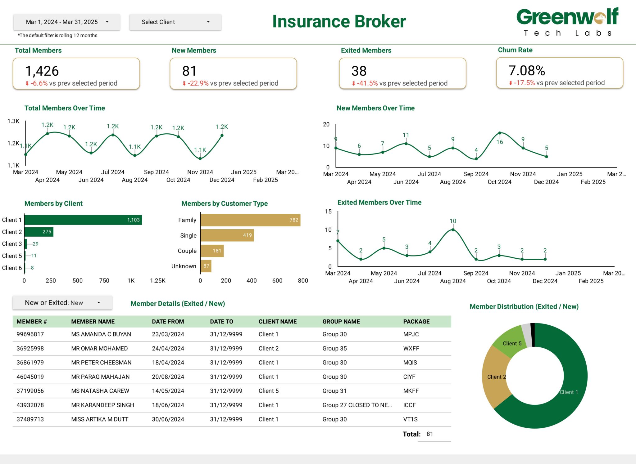 BI Dashboard for Insurance: Track Members & Churn